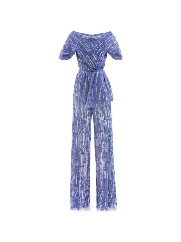 SAIID KOBEISY Sequin-embroidered Jumpsuit - Purple