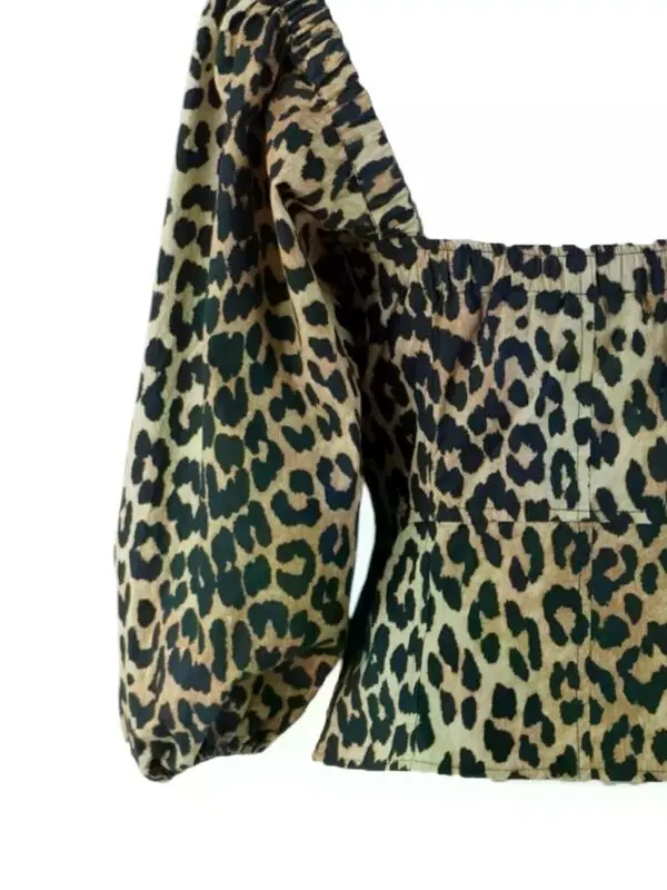 GANNI Leopard-print Puff-sleeved Top