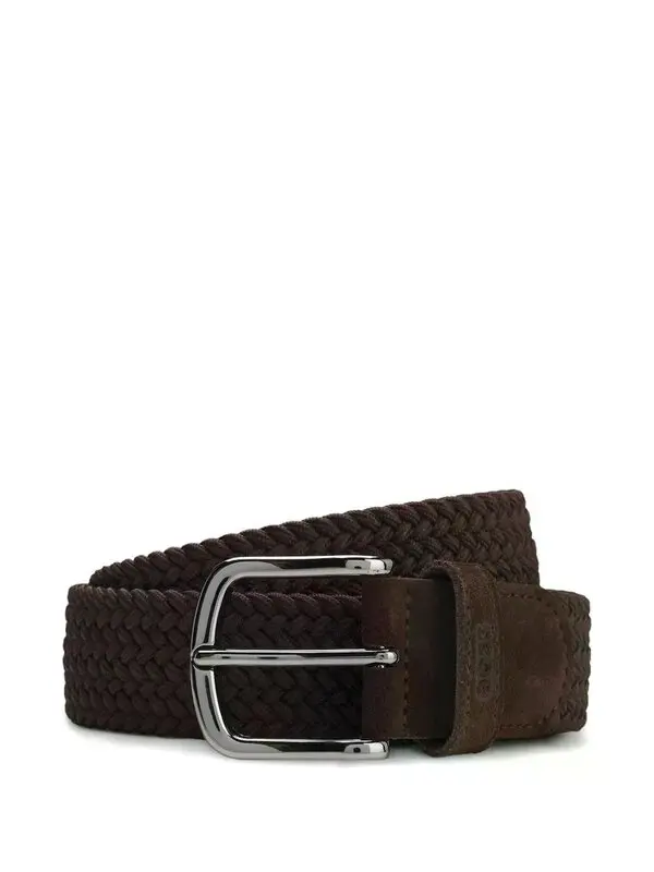 BOSS Woven Belt With Leather Trim - Brown