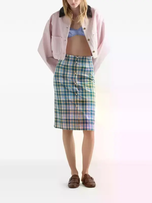 Prada Plaid Cotton Pencil Skirt