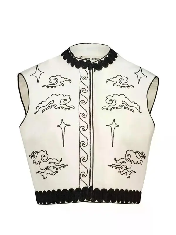 Zeus+dione Sleeveless Embroidered Vest - White