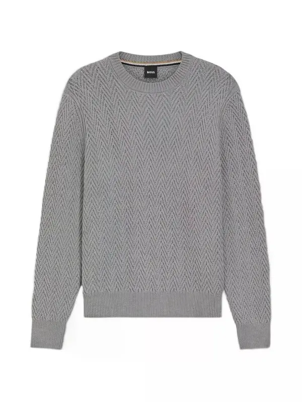 BOSS Sweater With Herringbone Structure - Grey