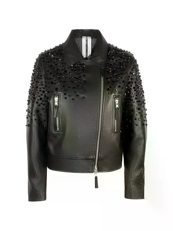 SWORD 6644 Leather Biker Jacket With Decorative Appliqués