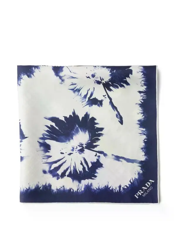 Prada Printed Silk Twill Scarf - White
