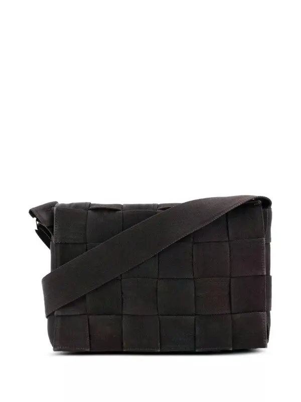 Bottega Veneta Cassette Crossbody Bag Maxi Intrecciato Webbed Canvas - Brown