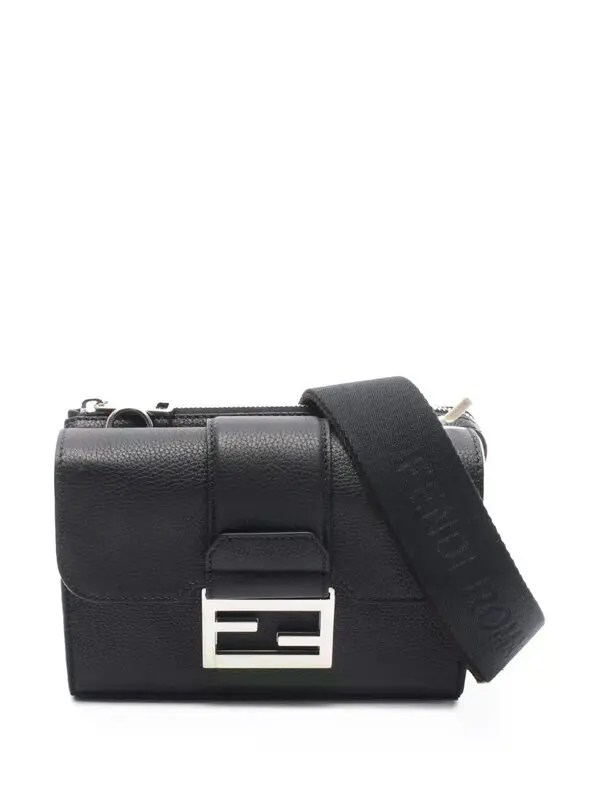 Fendi 2010-2026 Grained Leather Double Baguette Crossbody Bag - Black