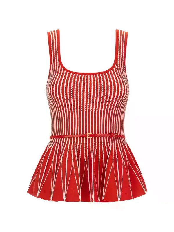 Elisabetta Franchi Striped Pleated Top - Red