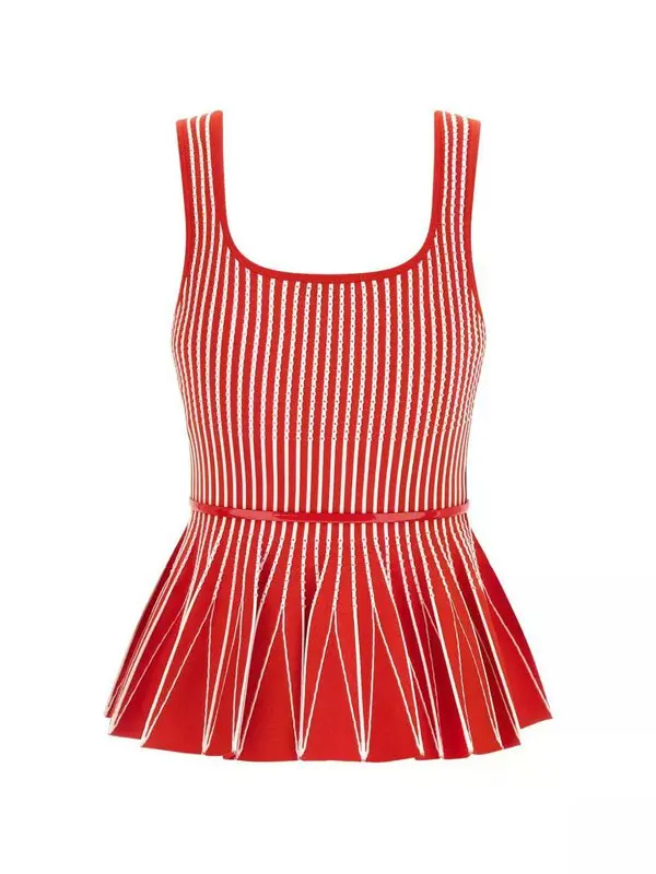 Elisabetta Franchi Striped Pleated Top - Red