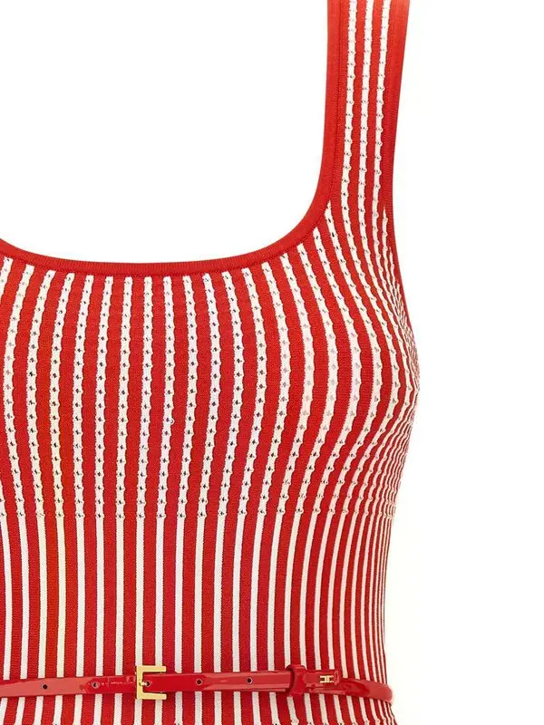 Elisabetta Franchi Striped Pleated Top - Red