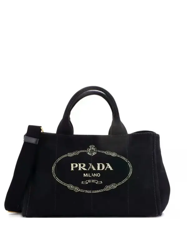 Prada Canapa Convertible Canvas Medium Tote Bag - Black