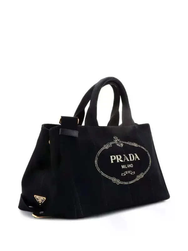 Prada Canapa Convertible Canvas Medium Tote Bag - Black