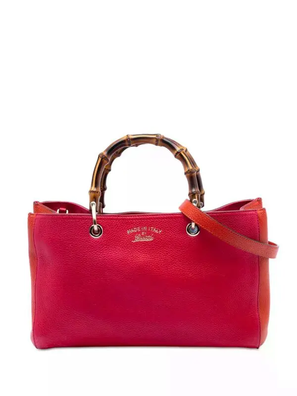 Gucci 2016-2026 Medium Calfskin Bamboo Shopper Satchel - Red