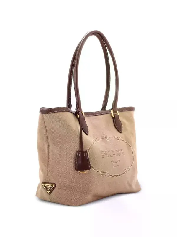 Prada Logo Open Canvas Medium Tote Bag