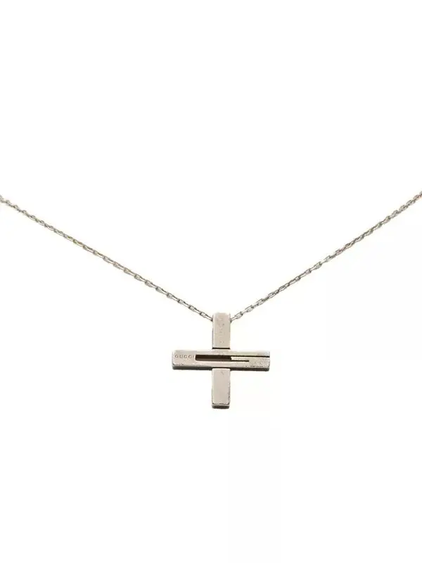 Gucci 2000-2015 Sterling G Cut Out Cross Pendant Neckalce Necklace - Silver