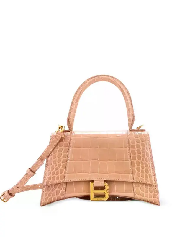 Balenciaga Hourglass Small Crossbody Bag In Crocodile Embossed Leather - Neutrals