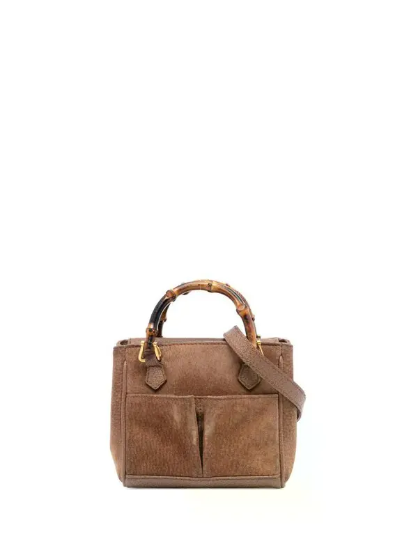 Gucci 20th Century Mini Suede Bamboo Satchel