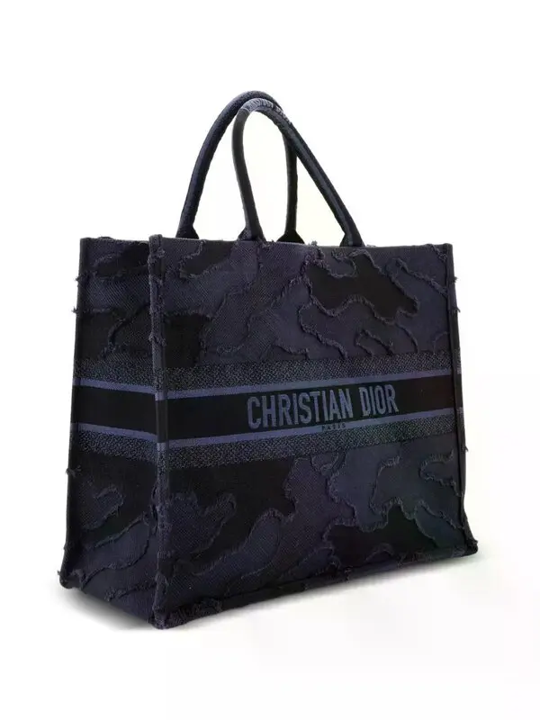 Dior Camouflage Embroidered Canvas Large Tote Bag - Blue