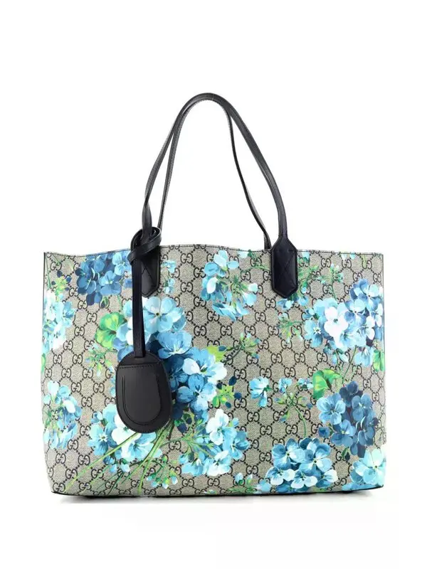Gucci Reversible Blooms Print Gg Coated Canvas Medium Tote Bag - Blue