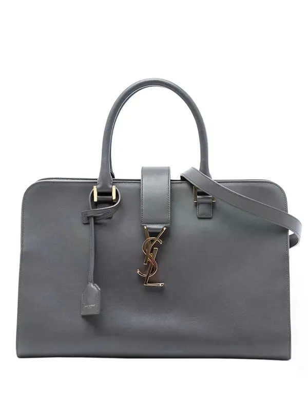 Saint Laurent 2014 Medium Leather Monogram Cabas Satchel - Grey
