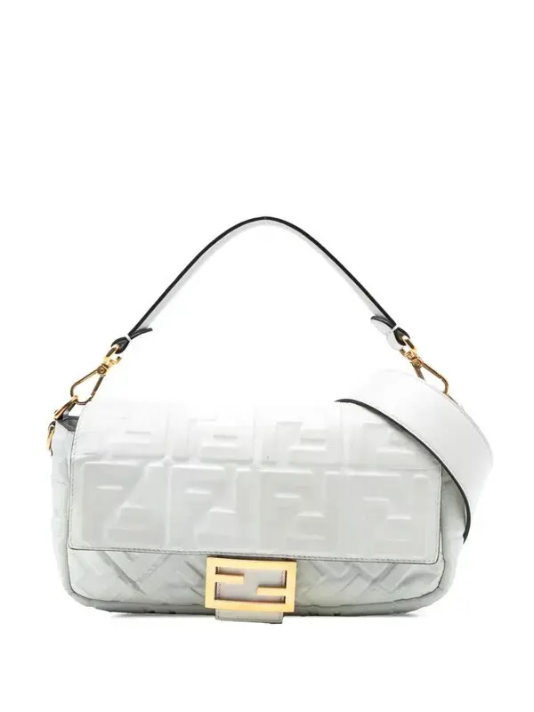Fendi Zucca Embossed Leather Baguette Satchel - White