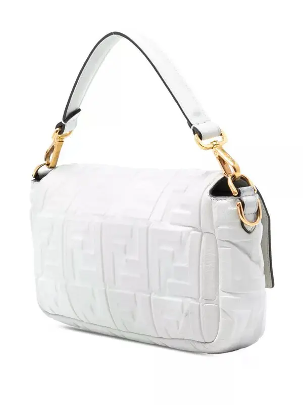 Fendi Zucca Embossed Leather Baguette Satchel - White