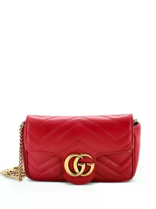 Gucci Gg Marmont Flap Bag Matelasse Leather Super Mini Crossbody Bag - Red