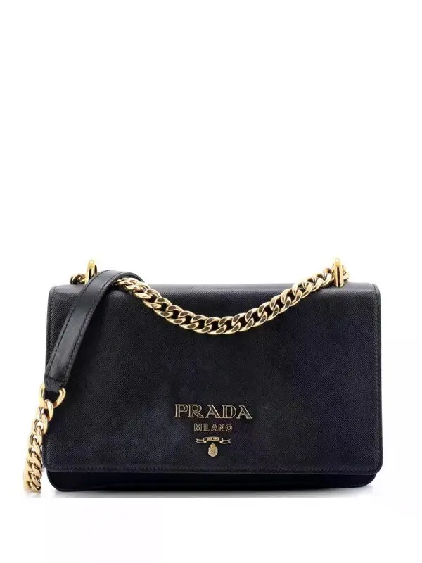 Prada Chain Flap Crossbody Bag Tessuto And Saffiano Leather Medium - Black