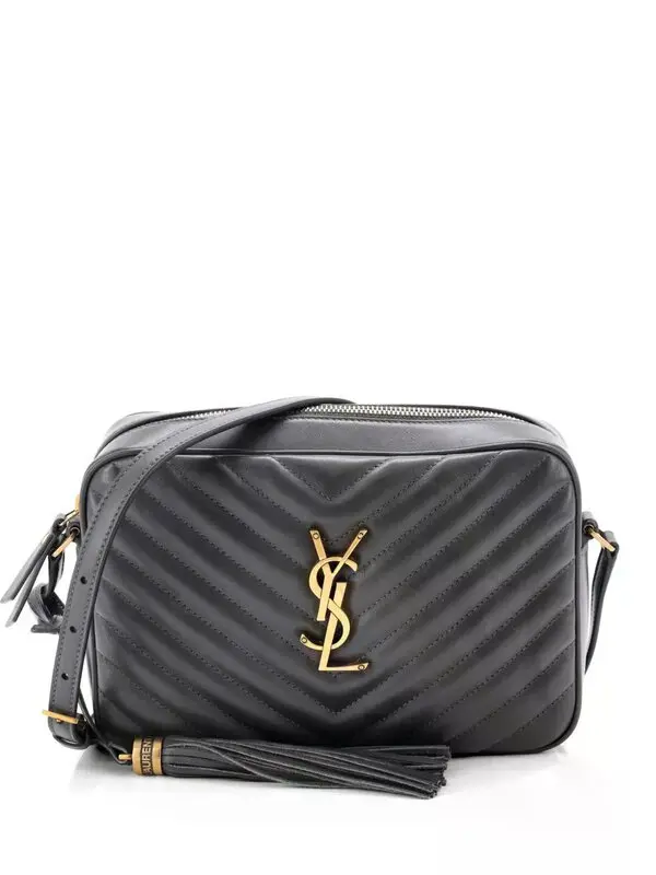 Saint Laurent Lou Camera Matelasse Chevron Leather Crossbody Bag Small - Grey