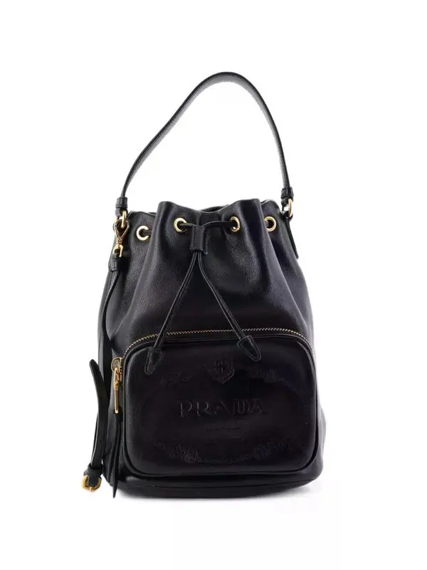 Prada Logo Drawstring Glace Calf Small Bucket Bag