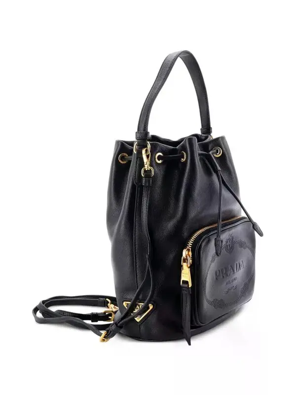 Prada Logo Drawstring Glace Calf Small Bucket Bag