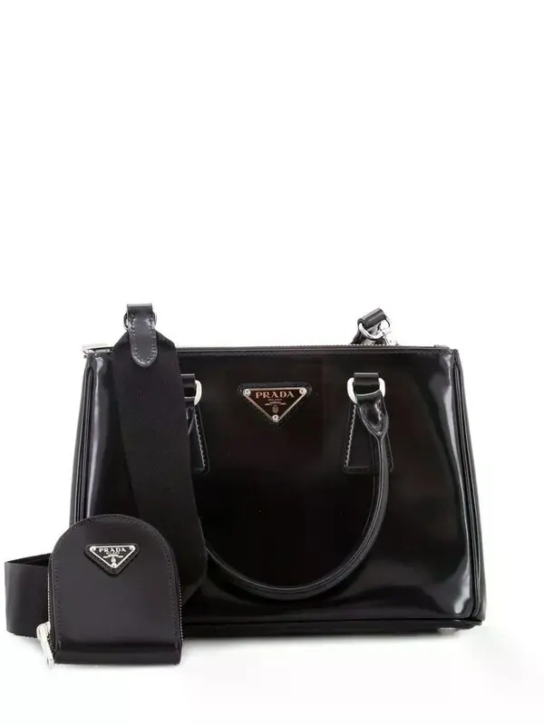 Prada Galleria Double Zip Spazzolato Leather Small Tote Bag - Black