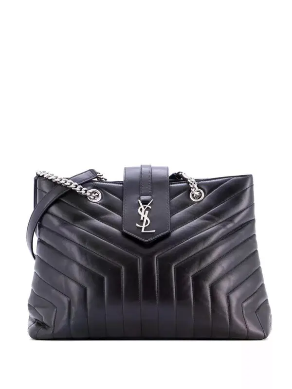 Saint Laurent Loulou Matelasse Chevron Leather Large Tote Bag - Black