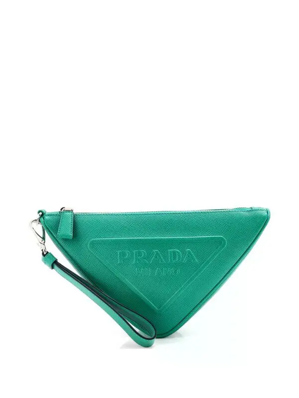Prada Triangle Logo Saffiano Leather Wristlet Pouch