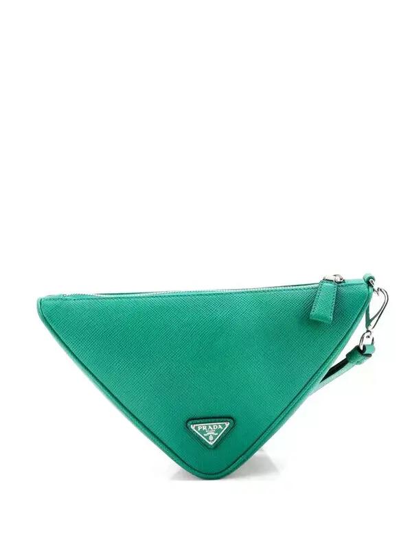 Prada Triangle Logo Saffiano Leather Wristlet Pouch