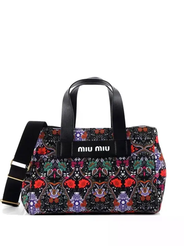 Miu Miu Logo Convertible Canapa Printed Canvas Mini Tote Bag