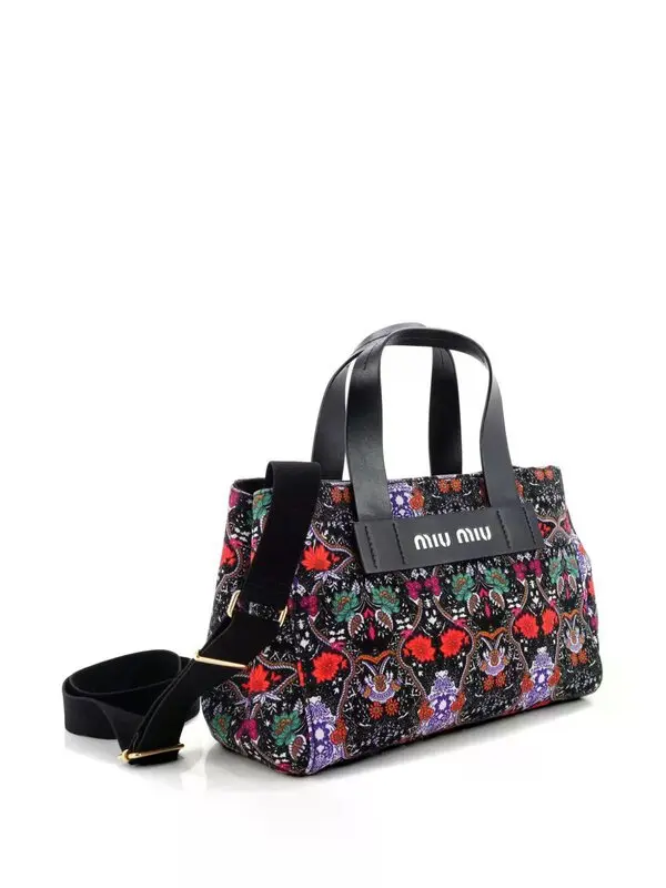 Miu Miu Logo Convertible Canapa Printed Canvas Mini Tote Bag
