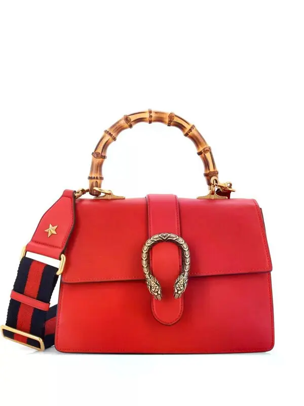 Gucci Dionysus Bamboo Top Handle Bag Leather Medium Satchel - Red