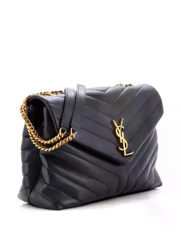 Saint Laurent Loulou Matelassé Chevron Leather Medium Shoulder Bag - Black