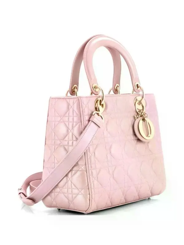Dior Lady Medium Satchel Cannage Quilt Metallic Leather - Pink