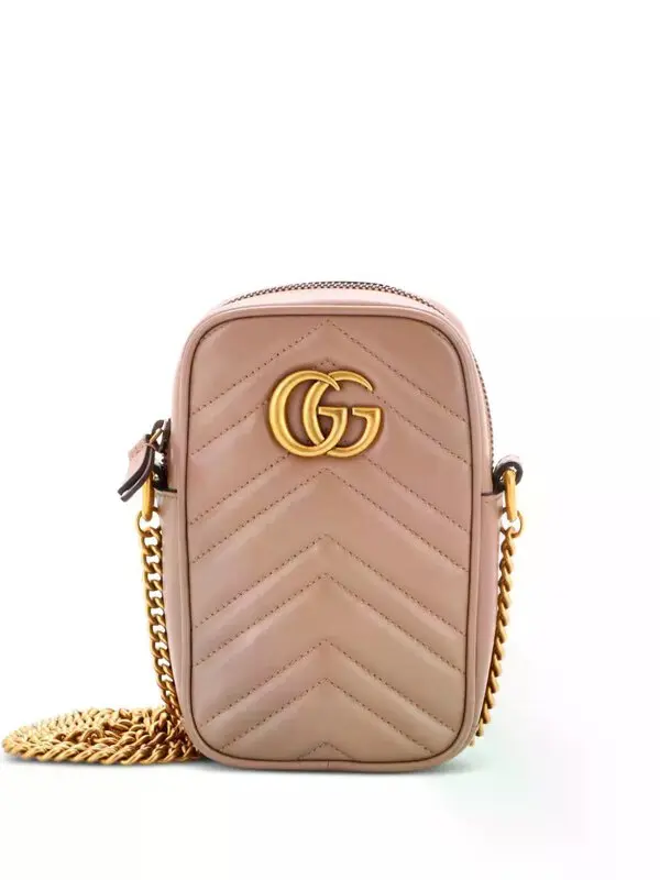 Gucci Gg Marmont Vertical Phone Matelasse Leather Mini Crossbody Bag - Neutrals