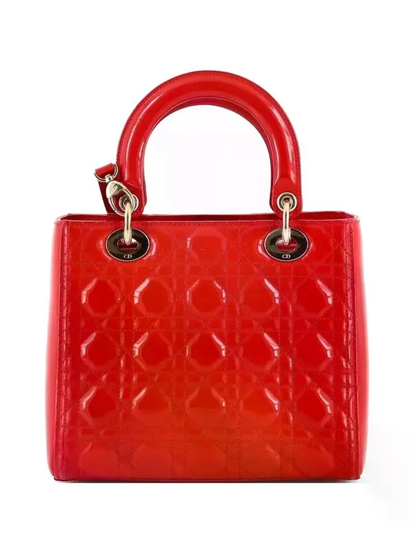 Dior Lady Medium Satchel Cannage Quilt Patent - Red