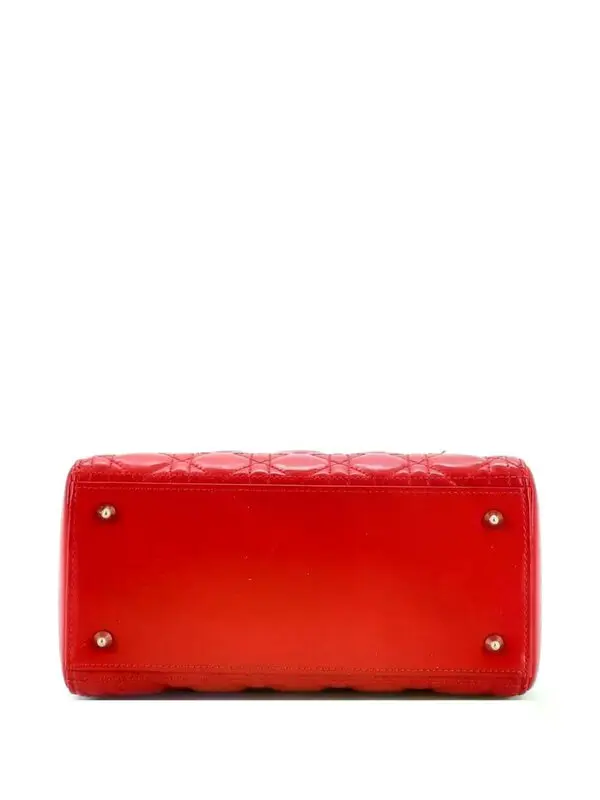 Dior Lady Medium Satchel Cannage Quilt Patent - Red