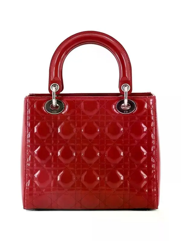 Dior Lady Medium Satchel Cannage Quilt Patent - Red