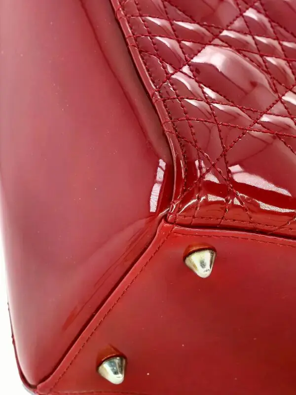 Dior Lady Medium Satchel Cannage Quilt Patent - Red
