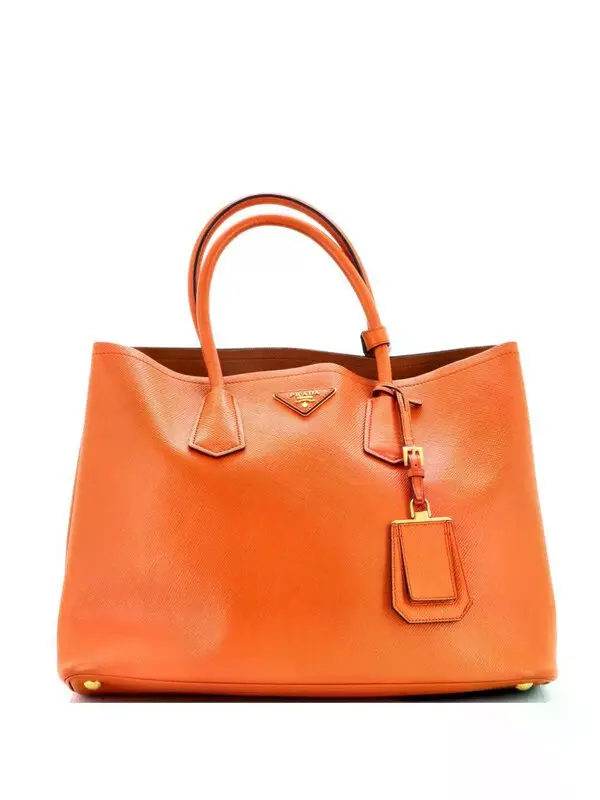 Prada Cuir Double Saffiano Leather Medium Tote - Orange