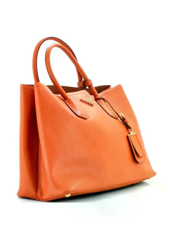 Prada Cuir Double Saffiano Leather Medium Tote - Orange