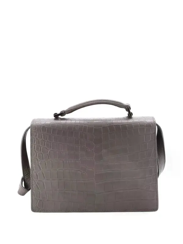 Saint Laurent Bellechasse Crocodile Embossed Leather Medium Satchel - Grey