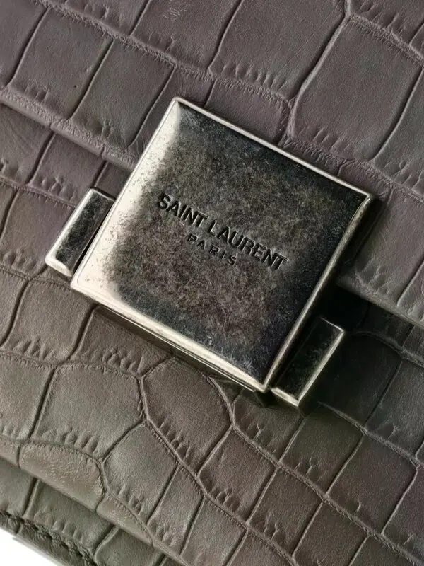 Saint Laurent Bellechasse Crocodile Embossed Leather Medium Satchel - Grey