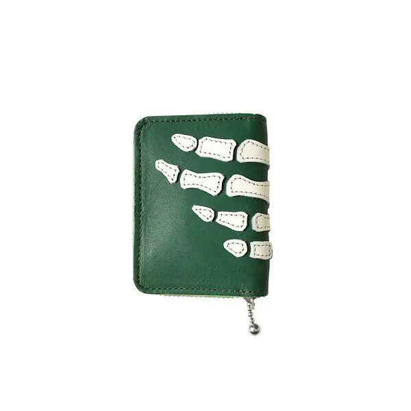 Kapital Thumbs Up Bone Hand Zip Mini Wallet - Green