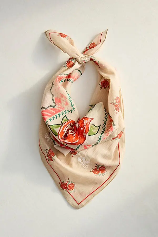 TERRAIN Valente Roses Embroidered Cotton Bandana - Red